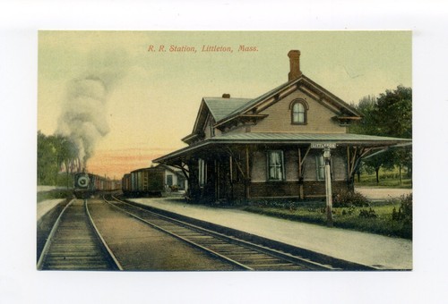 Littleton MA postcard, Steam Engine approaching Railroad Station | eBay