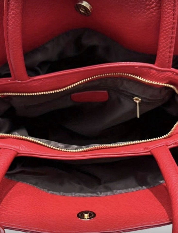 Red Leather Handbag/ rose embossed With top Handles And Strap . | eBay