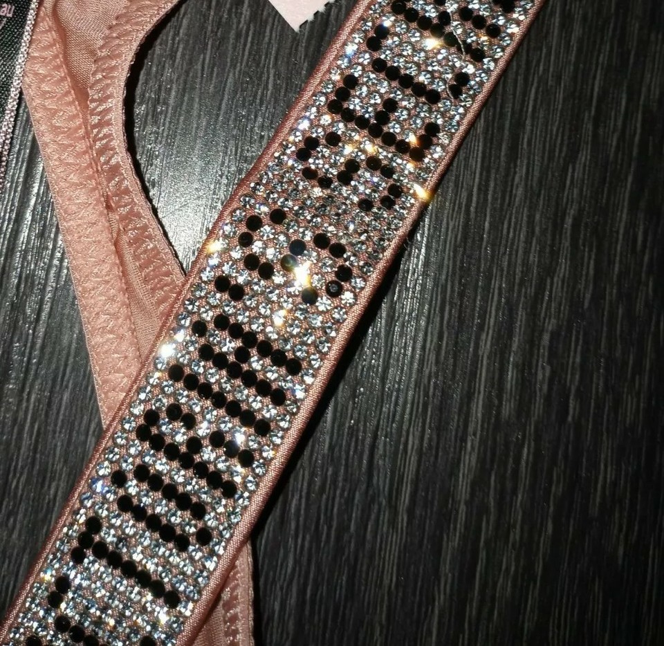 VS shine rhinestone strap thong panty new size Xs rose tan | eBay