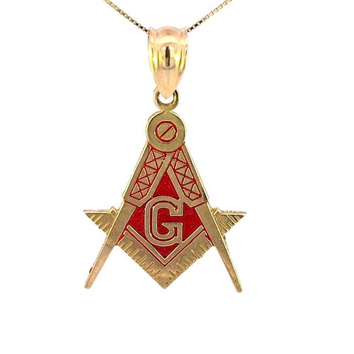10K Real Gold Masonic Mason Red Charm with Box Chain | eBay