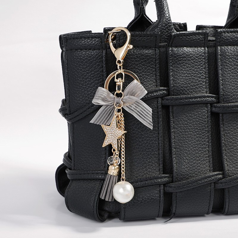 Five Stars Blue Gray Pink Tassel Keychain Women's Key Ring Pendant Cz ...