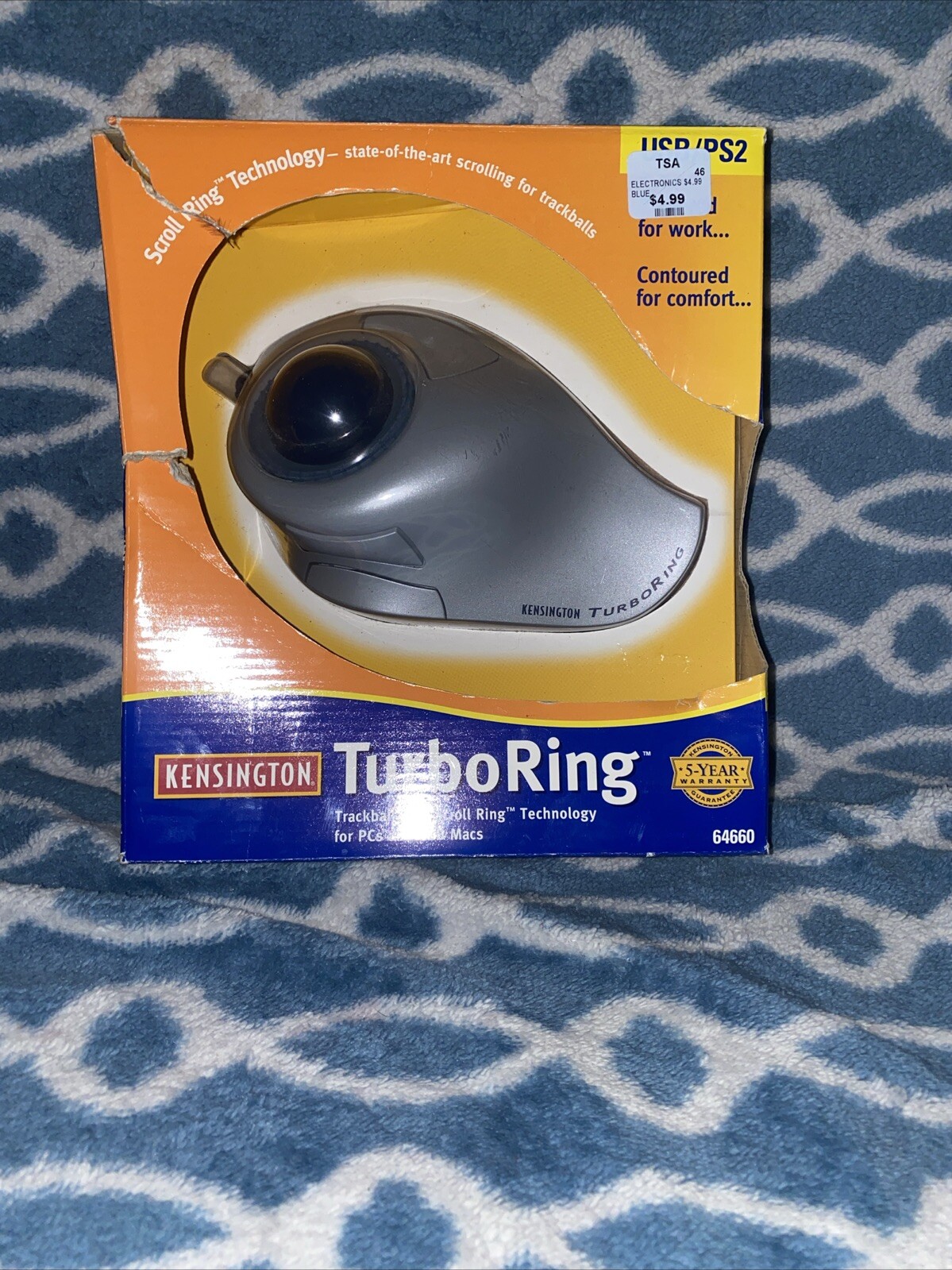 Vtg Kensington Turbo Ring Trackball 64660 USB/PS2 for PC & Macs New ...