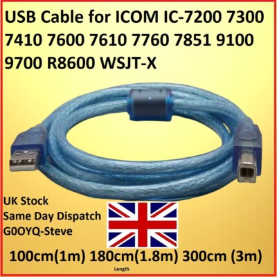 USB Cable for ICOM IC- 7200 7300 7410 7600 7610 7760 7851 9100 9700 ...