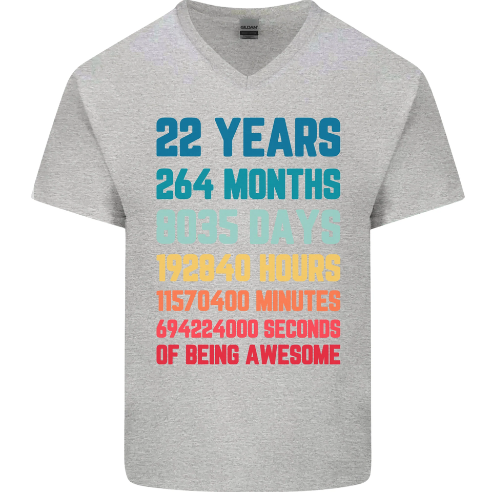22nd Birthday 22 Year Old Mens V-Neck Cotton T-Shirt | eBay UK