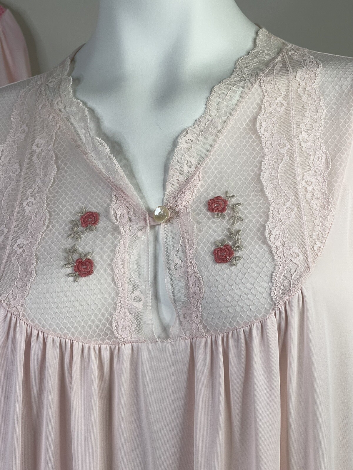 Vtg Vanity Fair Large Pink Nylon L Lace Nightgown Peignoir Robe 2pc Set ...