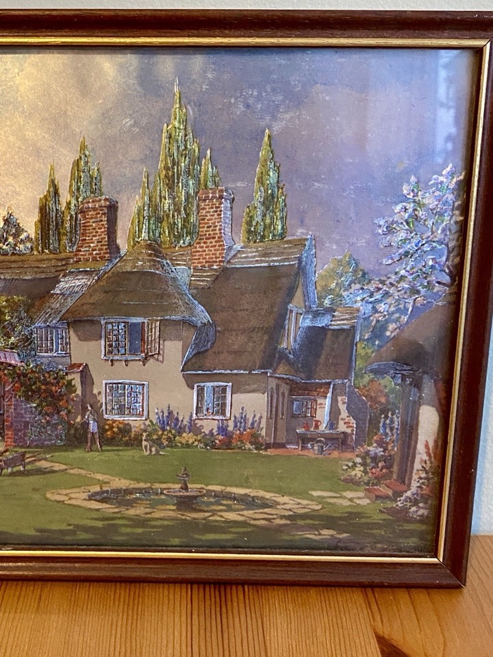 Vintage F.J. Warren Dufex Gold Foil Etched Framed Print - Countryside ...