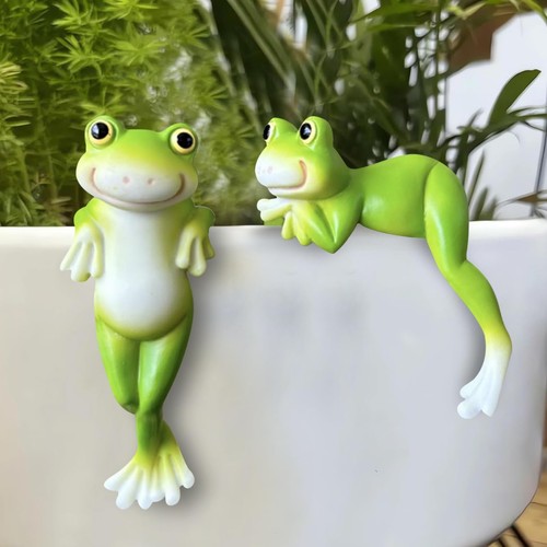 2 Pack Cute Climbing Frog Figurines Flower Pot Hugger Resin Hanging ...