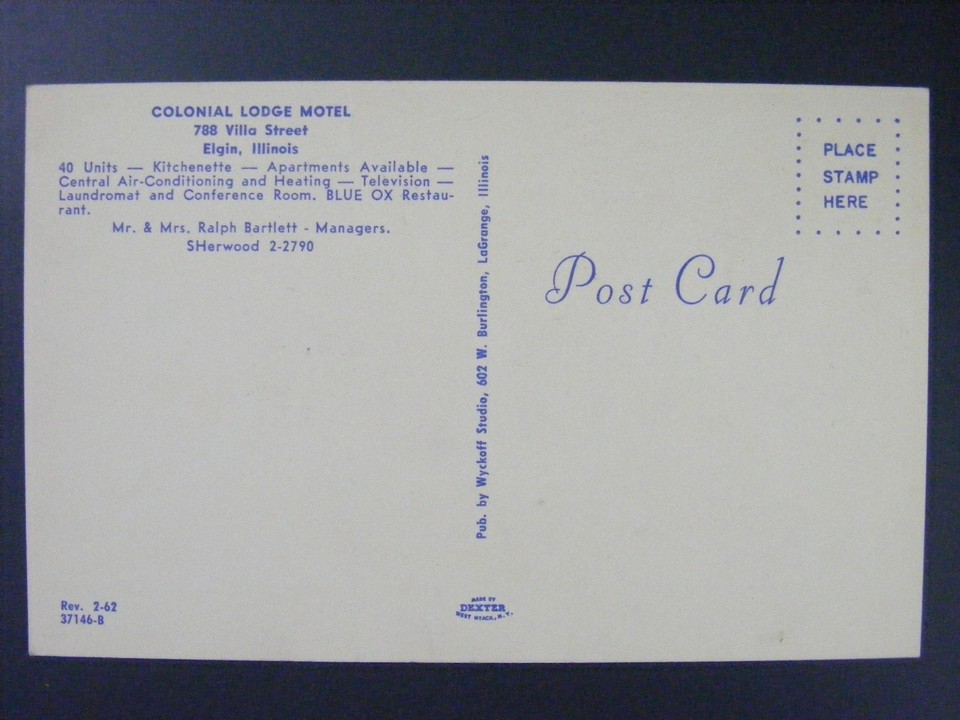 Elgin Illinois Colonial Lodge Motel Aerial View Vtg Color Chrome ...