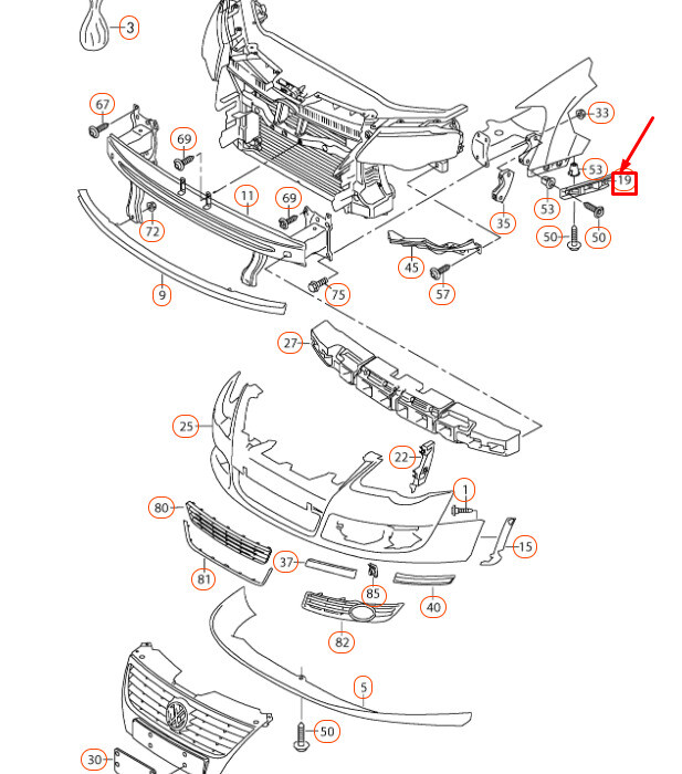 VOLKSWAGEN PASSAT B6 FRONT BUMPER LEFT GUIDE PROFILE 3C0807183 | eBay