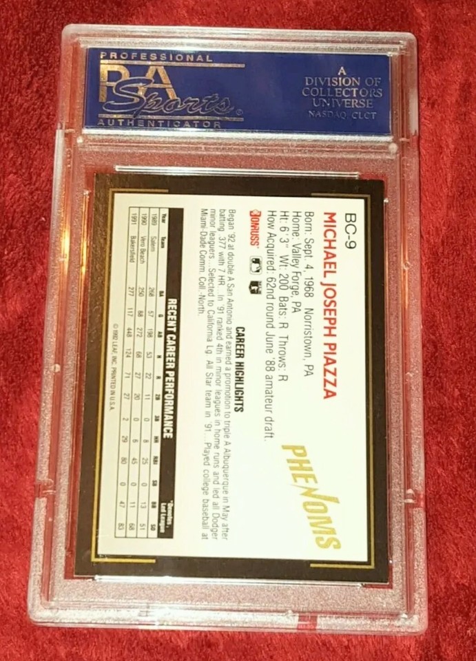 MIKE PIAZZA 1992 DONRUSS ROOKIE PHENOMS #BC-9 RC HOF PSA 9 🔥 MINT ...