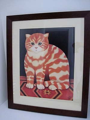 Martin Leman Orange White Cat Print Glass Wood Frame | eBay