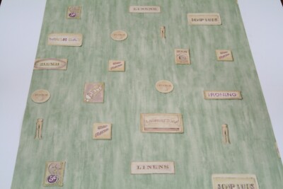Vtg SA Maxwell Wallpaper Dbl Roll Laundry Room Soap Green Rustic ...