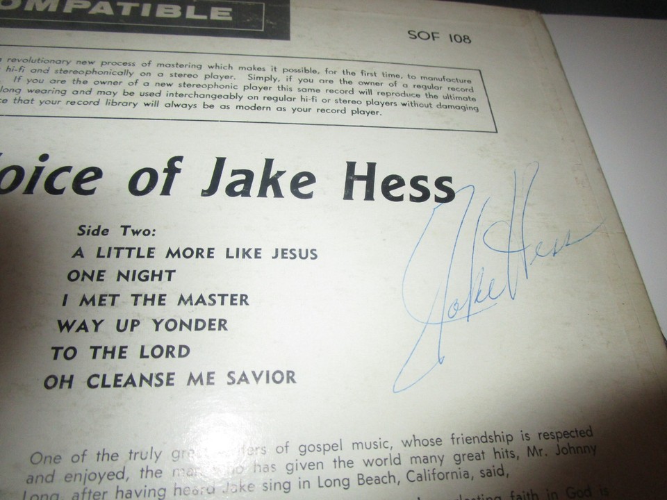 JAKE HESS SIGNED RECORD ALBUM + BONUS STATESMEN QUARTET LP JJ240 | eBay