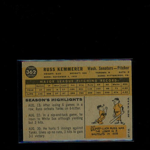 1960 Topps Russ Kemmerer Washington Senators #362 | eBay
