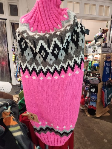 NWT Chilly Dog Multicolor Pink Diamonds Hand-Knit Wool Dog Sweater, 2XL ...