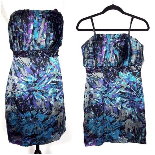 BCBGeneration Strapless Beaded Dress Size 6 Pleated Blue Purple Black NWT $148 | eBay