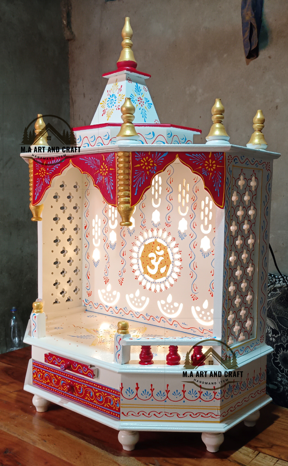 Wood Temple with LED Light for Home and Office Pooja Home Temple | eBay
