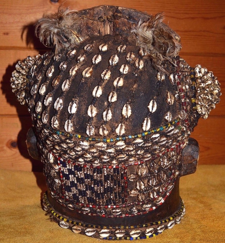 Antique African Kuba Tribe Rare Bongo Helmet Mask Cowrie Shells - Congo ...