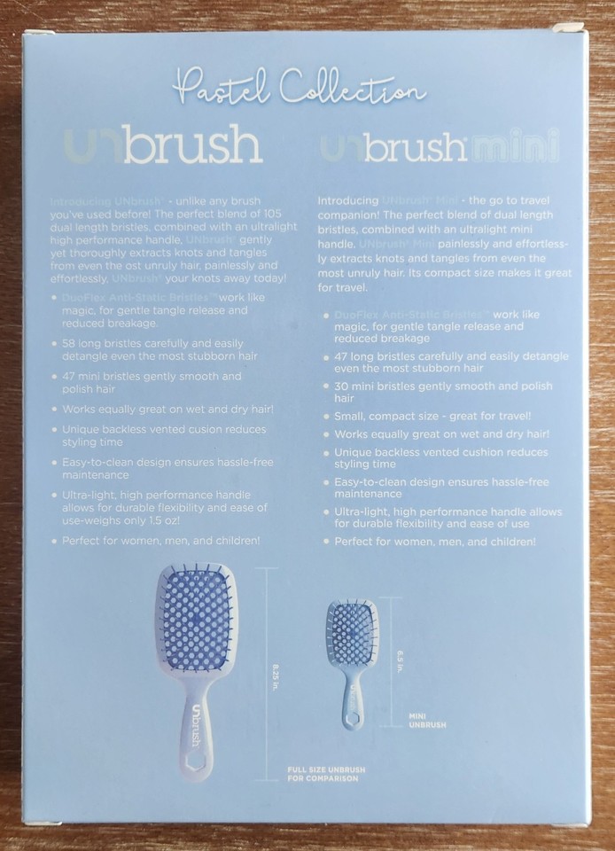 UNbrush Detangling Hair Brush Set 2pk Pastel Collection Blue - NIB | eBay