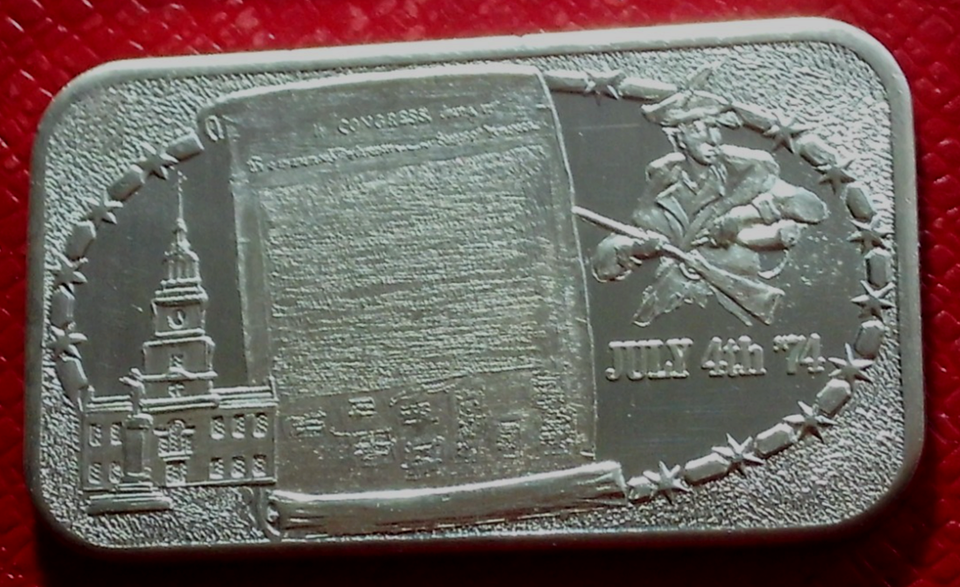 July 4th 1974-Declaration Independence Bar by U.S.S.C. 1 Troy oz.999 ...