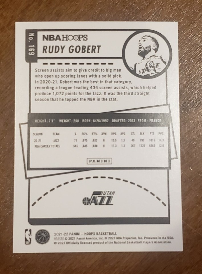 2021-22 Rudy Gobert Panini NBA Hoops #169 Utah Jazz | eBay