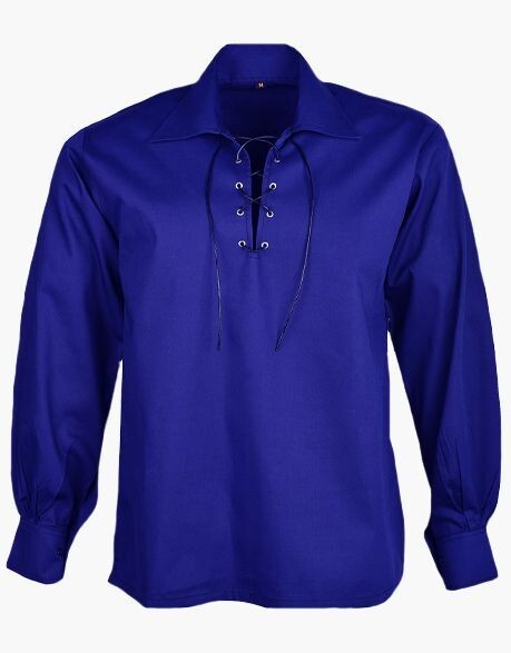 Men’s Blue Scottish Jacobite Ghillie Kilt Highland Shirt Long Sleeve ...