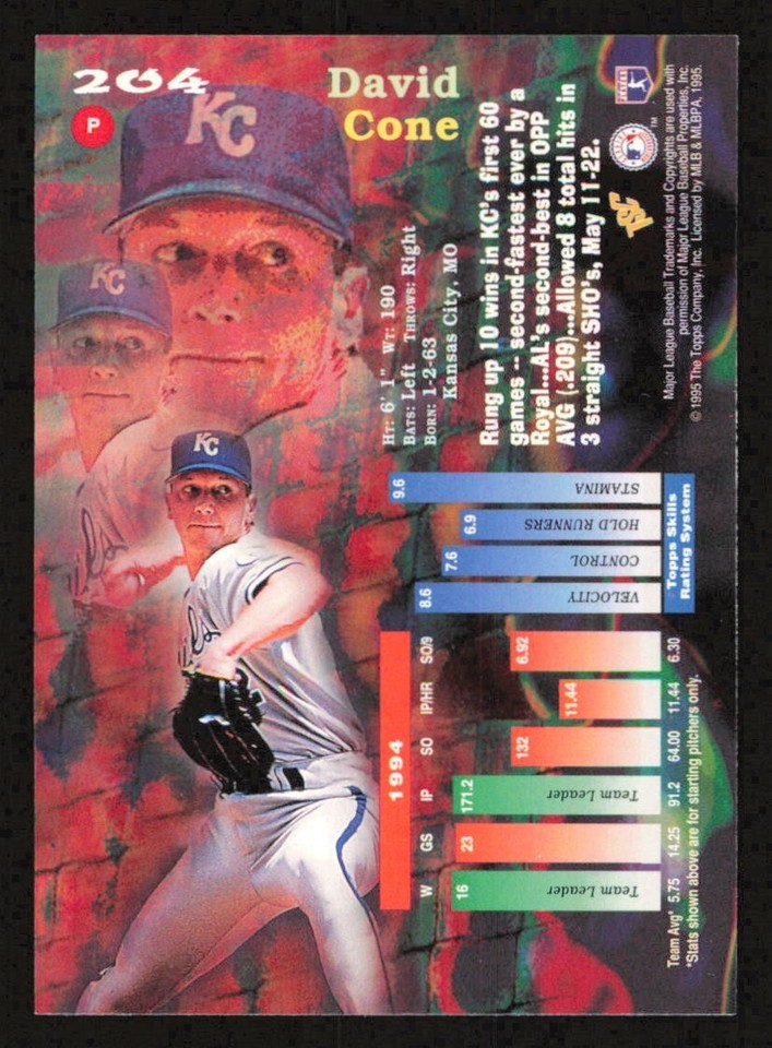1995 Topps Stadium Club DAVID CONE Members Only card KANSAS CITY ROYALS ...