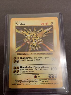 ZAPDOS Base Set - 16/102 Shadowless HOLO Rare Pokemon Card Great ...