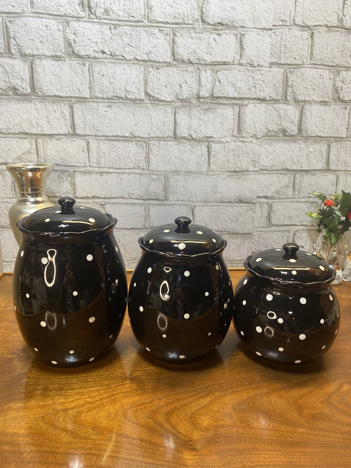 Temptations by Tara Black White Polka Dot Graduated Canister Set Of 3 ...