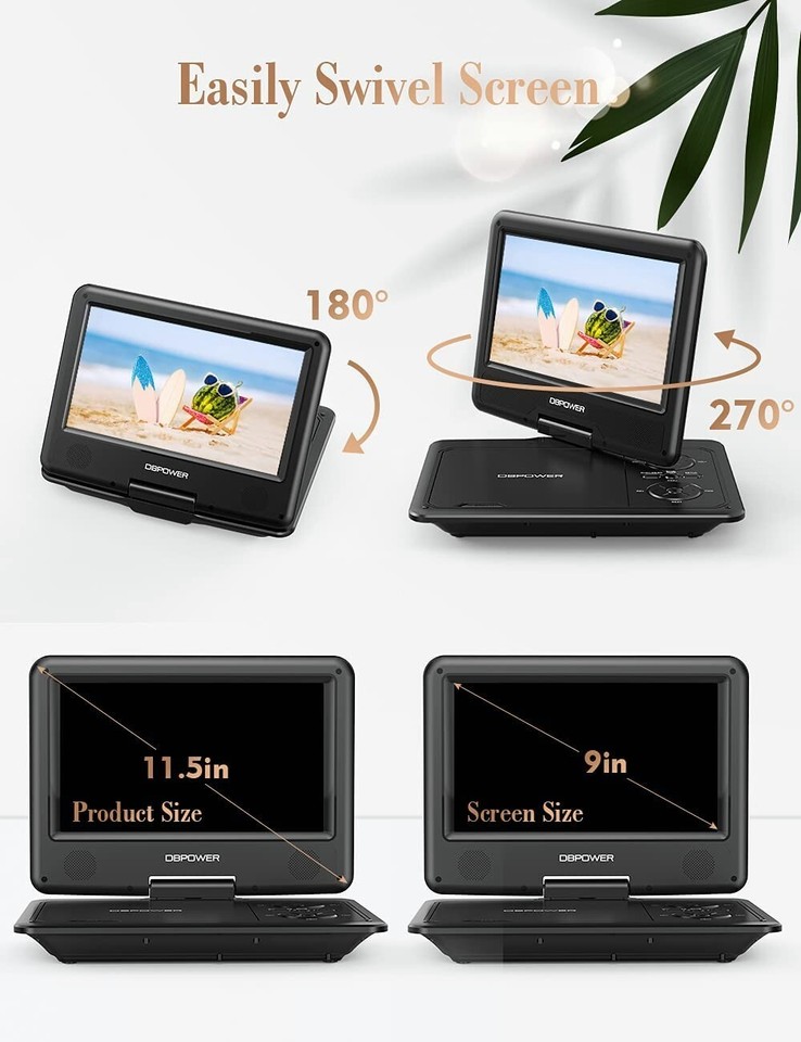 DBPOWER 11.5'' Portable DVD Player with HD Swivel Screen Support Remote ...