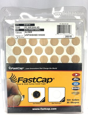 1040 Unfinished Alder FastCap FC.SW.916.AD 9/16" Self Adhesive Screw ...