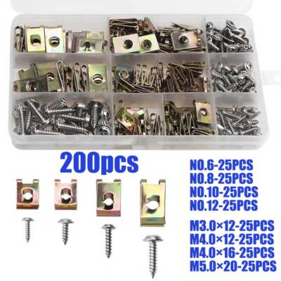 200pcs Assorted Spire Clips U Nuts Captive Speed Fasteners Self Tapping ...