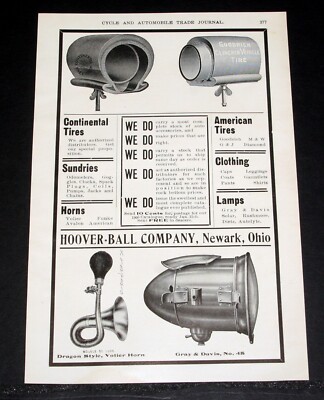 1905 OLD MAGAZINE PRINT AD, HOOVER-BALL CO, AUTOMOBILE SUNDRIES, NEWARK, OHIO! | eBay