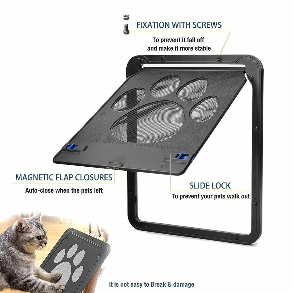 Large Pet Cat Puppy Dog Magnetic Lock Safe Anti-Bite Flap Door Animal ...