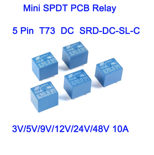 Mini SPDT PCB Power Relay 5 Pin 10A SRD-03V 05V 09V 12V 24V 48VDC-SL-A ...