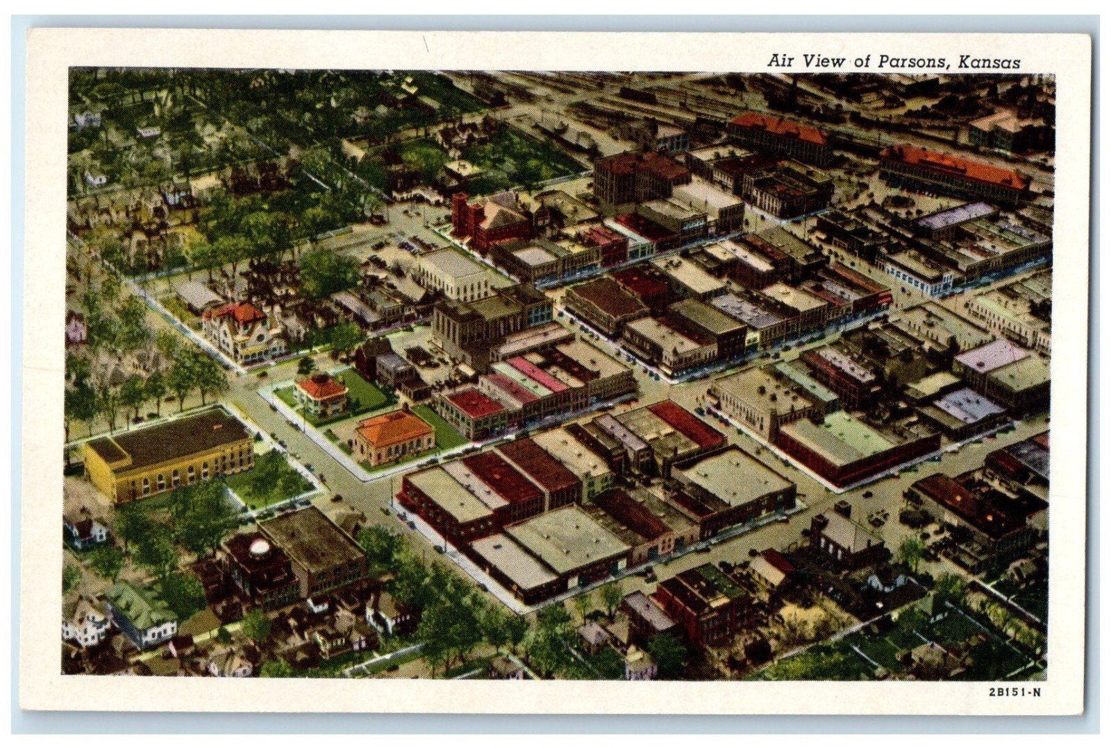 c1940 Air View Exterior Building Street Parsons Kansas Vintage Antique ...