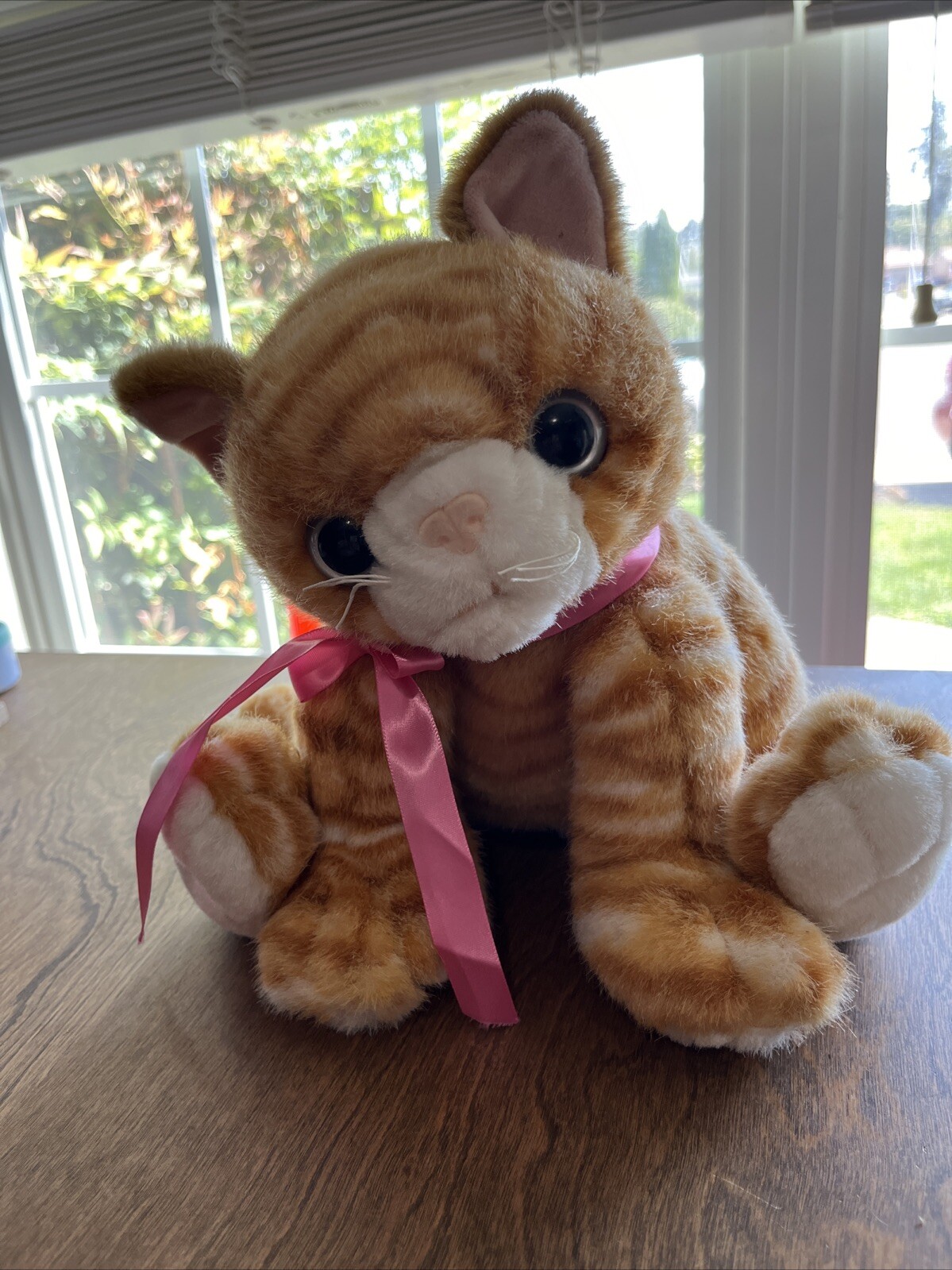 DAN DEE ORANGE STRIPE TABBY CAT PURRING PLUSH KITTEN STUFFED ANIMAL BIG ...