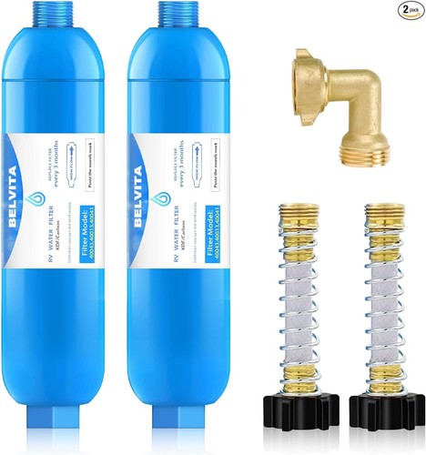 RV Inline Water Filter with Solid Brass 90 Degree Hose Elbow ...