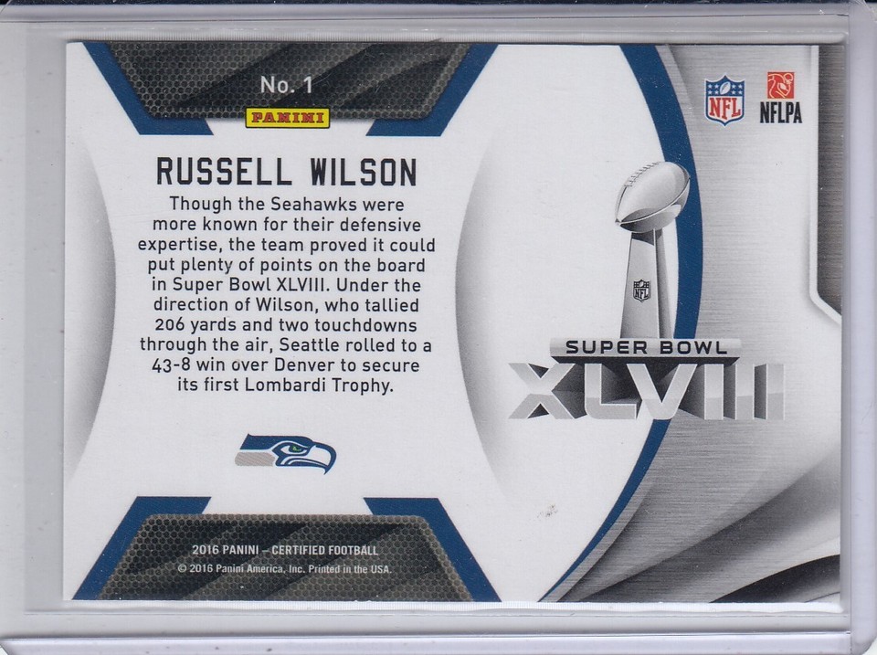 RUSSELL WILSON 2016 Panini Certified Champions Mirror Green #1 4/5 ...