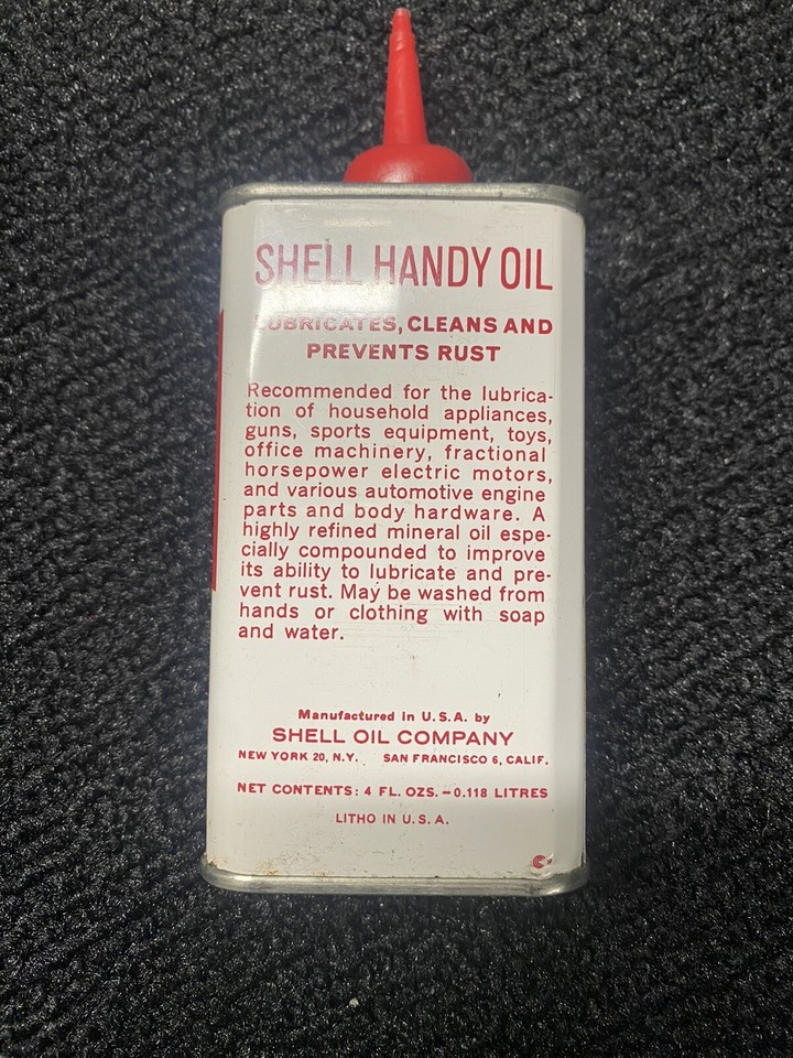 Vintage SHELL Oil Company 4 fl. oz. Handy Oil TIN that is FULL & GREAT ...