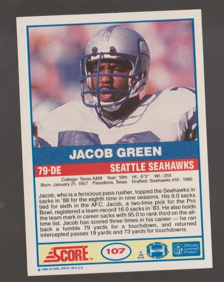 1989 Score Jacob Green Seattle Seahawks #107 Near Mint or Better | eBay