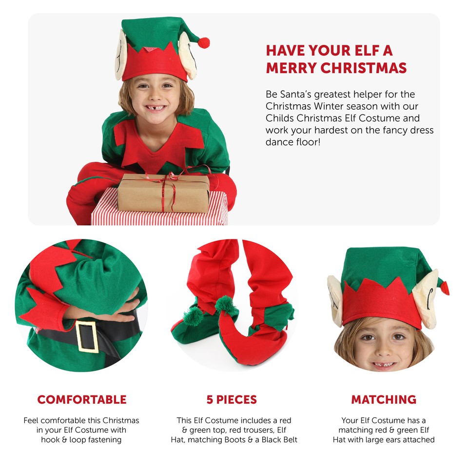 CHILDRENS ELF COSTUME BOYS CHRISTMAS XMAS SANTAS LITTLE HELPER FANCY ...