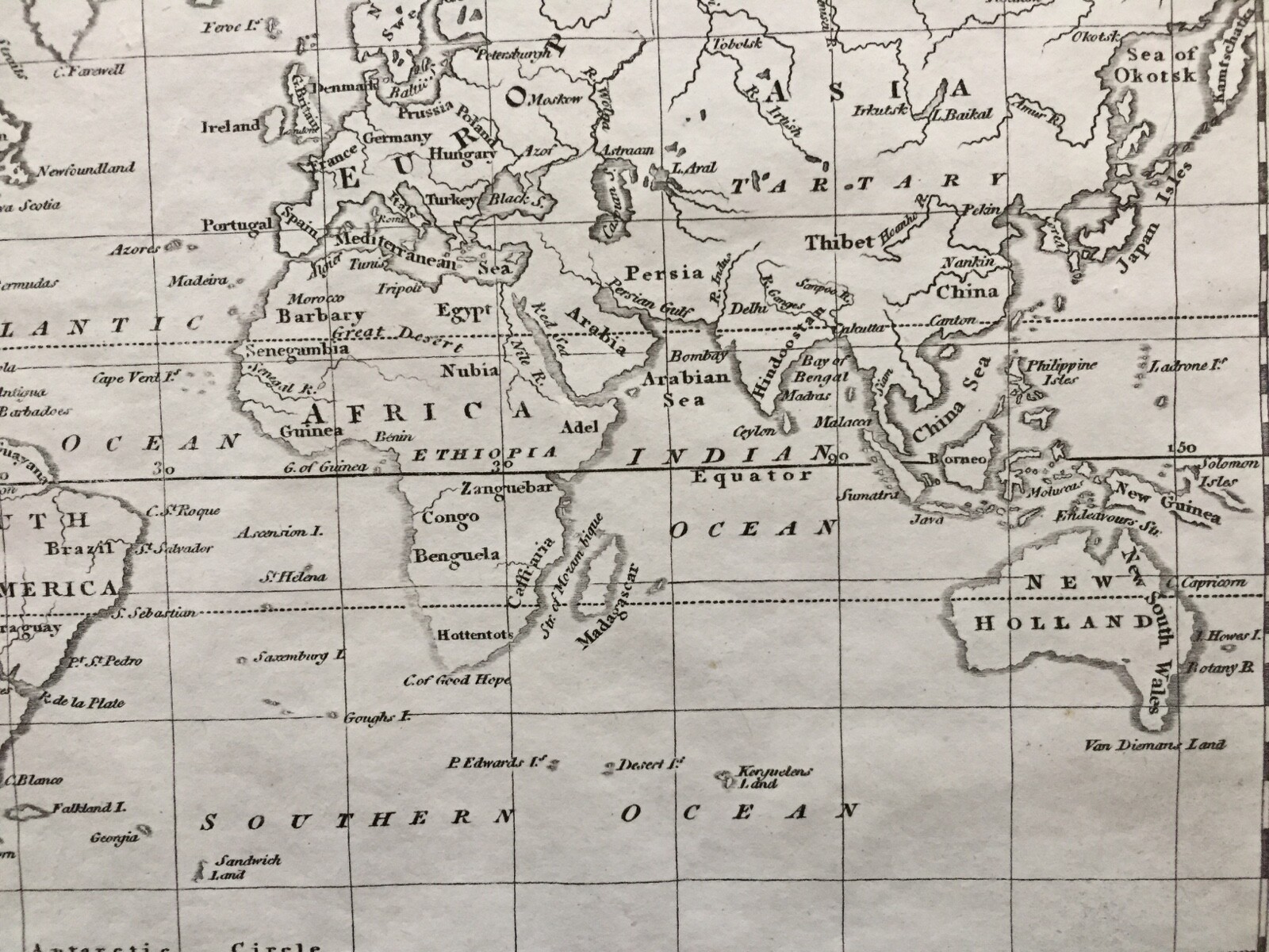 1802 Antique Map; The World on Mercator's Projection - George Kearsley ...