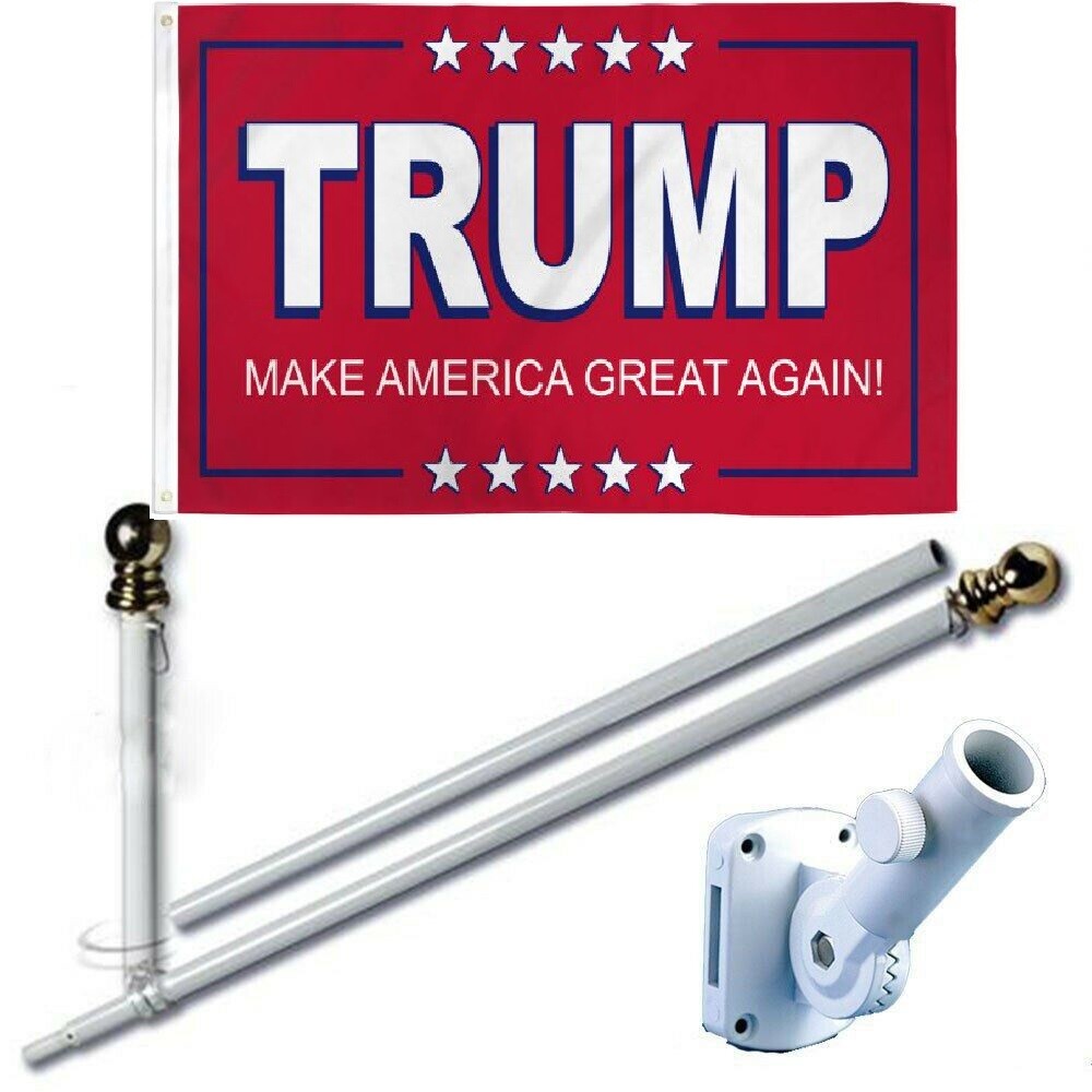 Trump MAGA 3 x 5 FT Flag Set w/ 6-Ft Spinning Flag Pole + Bracket ...