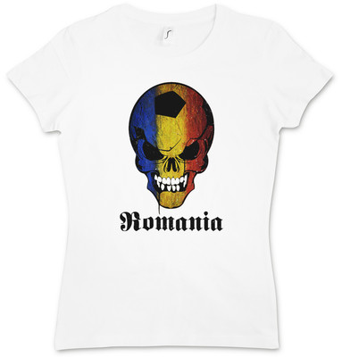 CLASSIC ROMANIA FOOTBALL SOCCER SKULL WOMAN GIRLIE T-SHIRT Fußball Fan ...