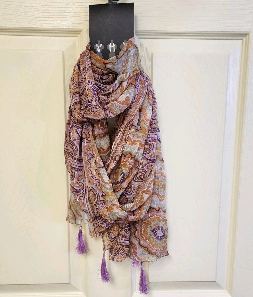 Brand New Women Oblong Scarf Multi Color Paisley With Tassels | eBay