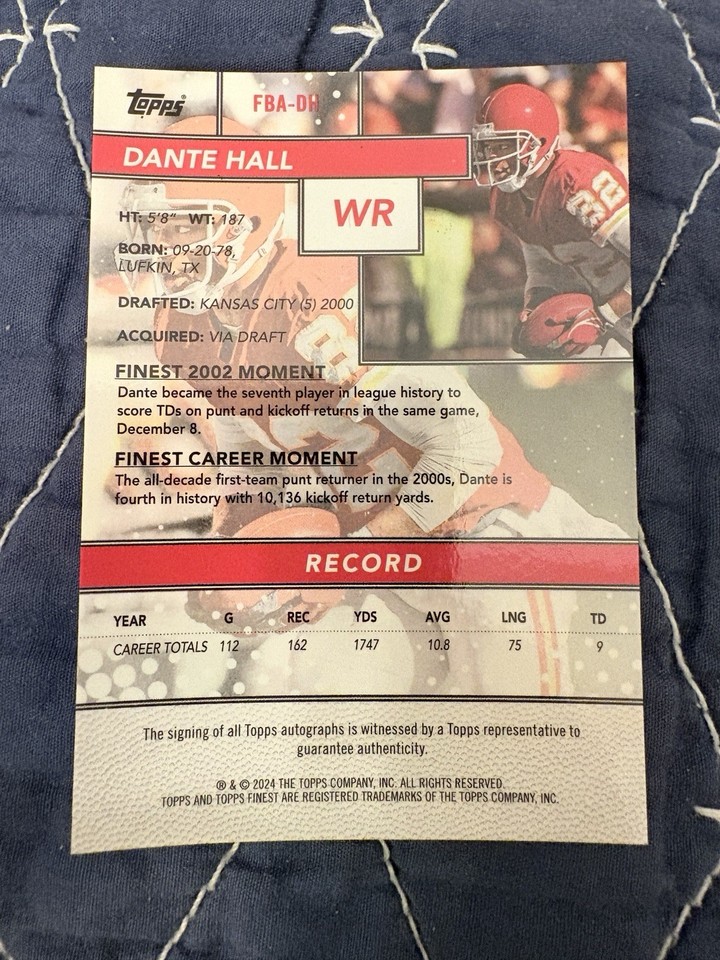 Dante Hall 2024 Topps Finest Blue Geometric Auto /99 Chiefs | eBay