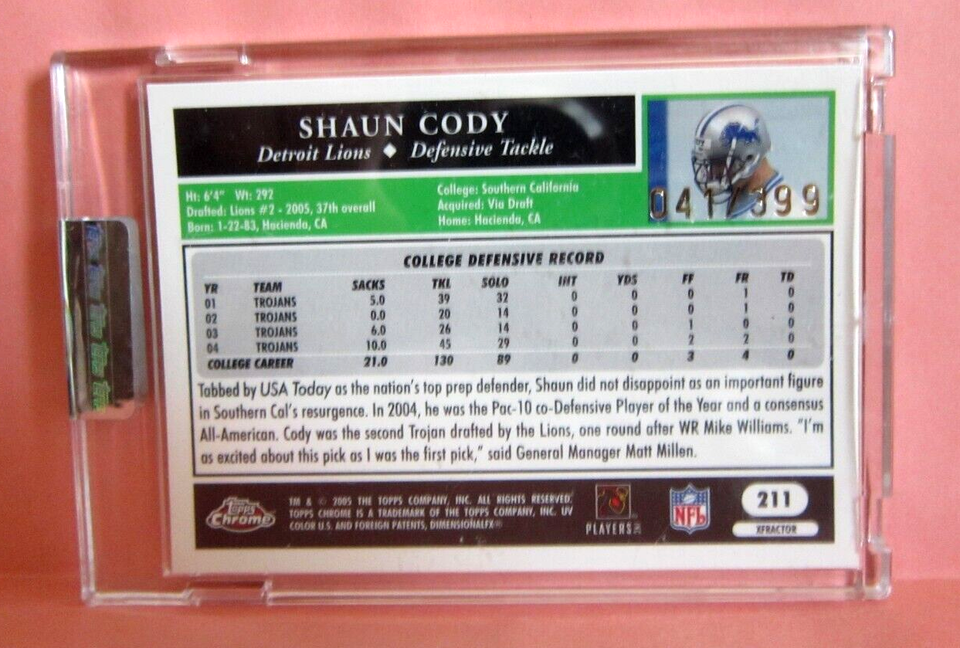 Shaun Cody 2005 Topps Chrome Gold REFRACTOR Rookie#/399 Uncirculated ...