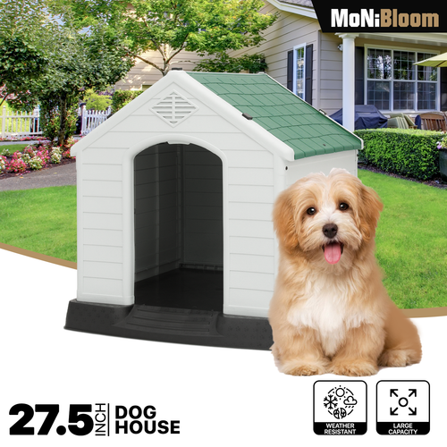 27"Plastic Dog House Weatherproof Puppy Shelter Outdoor Pet Kennel ...