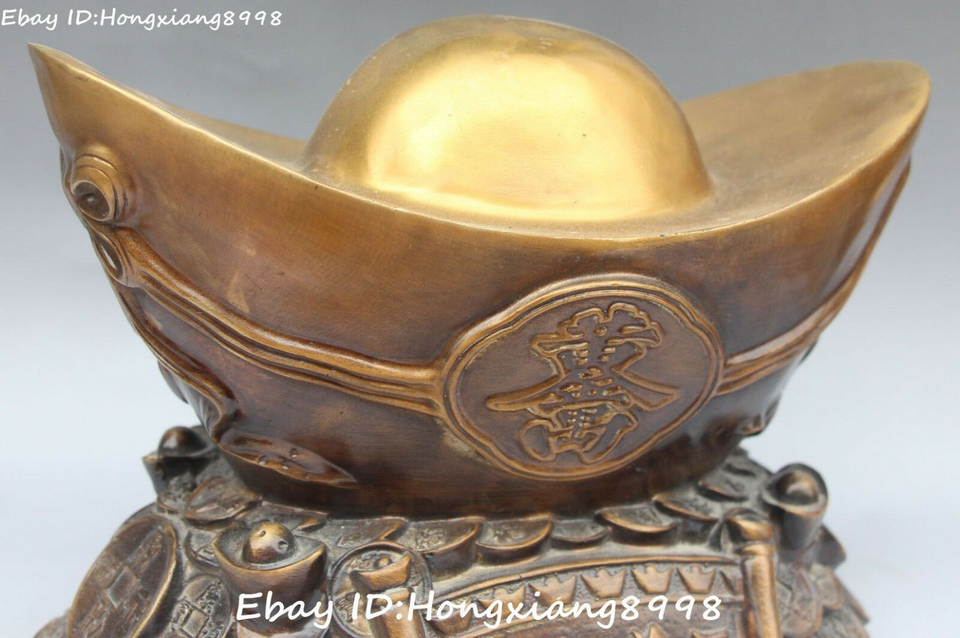 11" Chinese Fengshui Bronze Wealth Money Coin Yuanbao Mammon God Statue ...